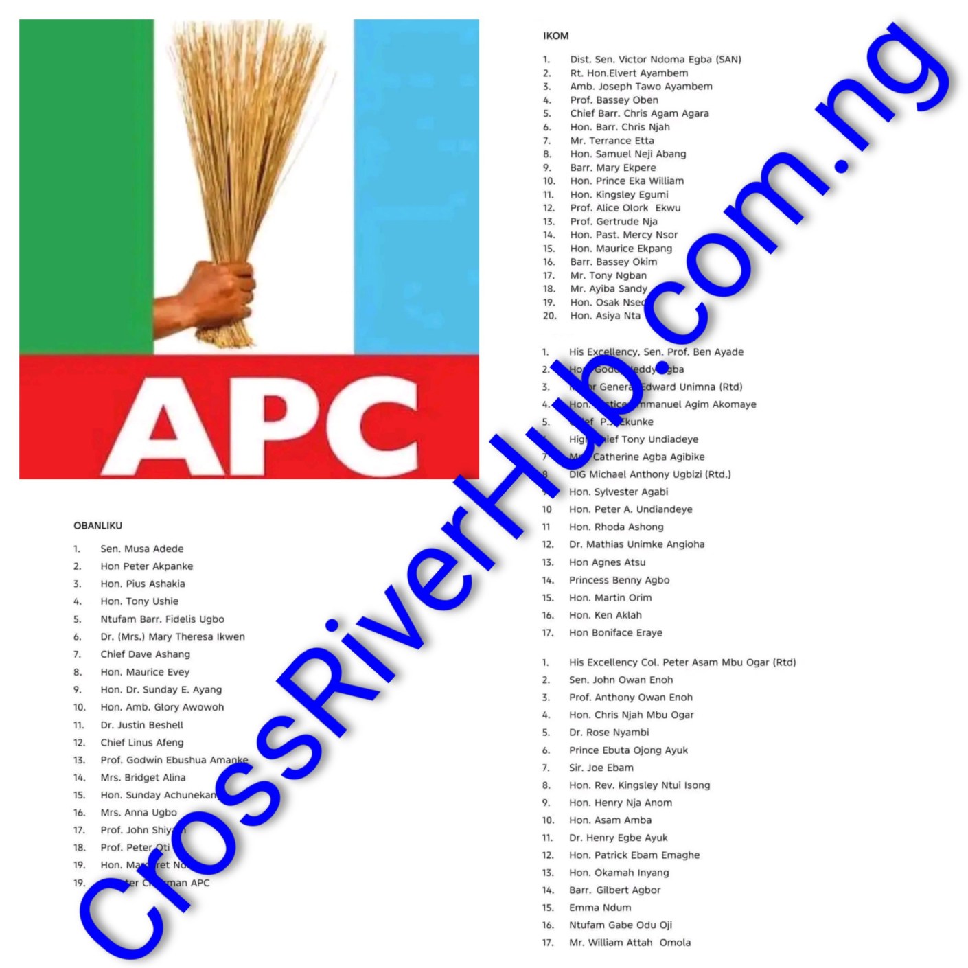 Full list of APC stakeholders in Cross River State - Cross River Hub